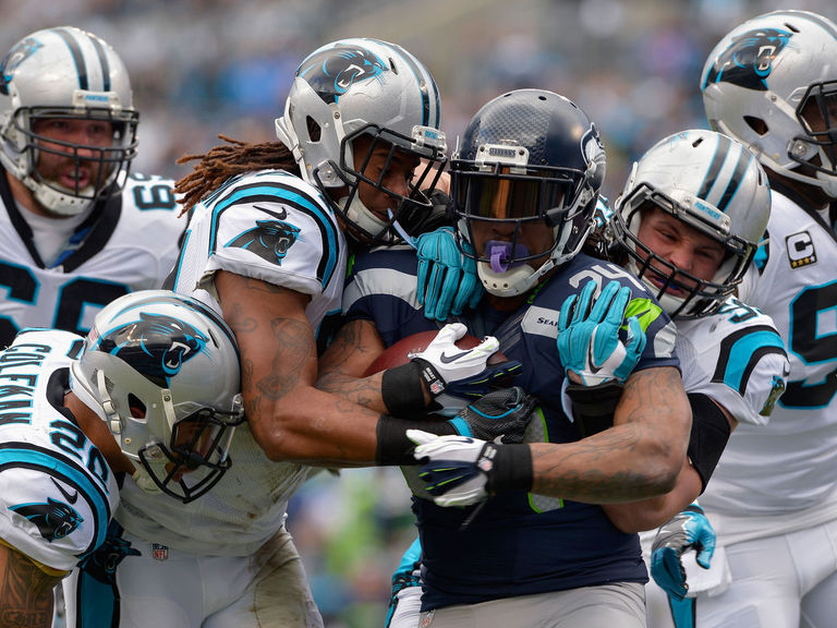 VIDEO: Panthers' defense welcomes back Marshawn Lynch on 1st carry ...