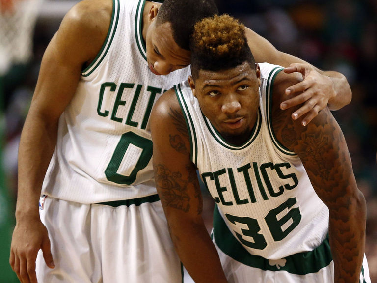 VIDEO: Marcus Smart flops to distract Melo | theScore.com