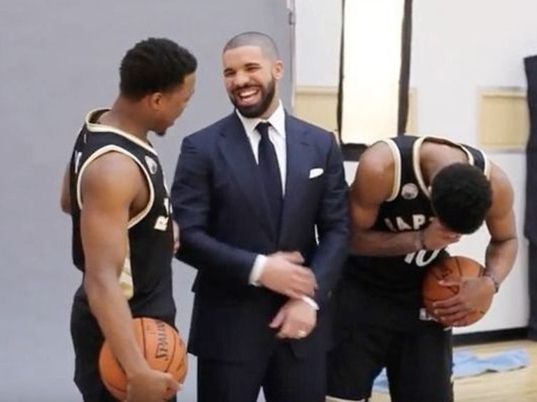 VIDEO: Drake, Raptors duo trade half-court shots during Slam shoot ...