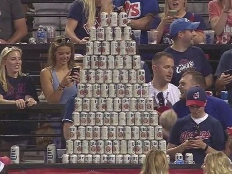 Indians fans build epic beer-can pyramid | theScore.com