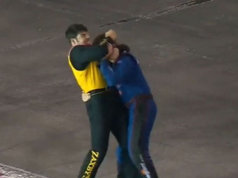 NASCAR drivers square off in WWE-style fight after crash | theScore.com