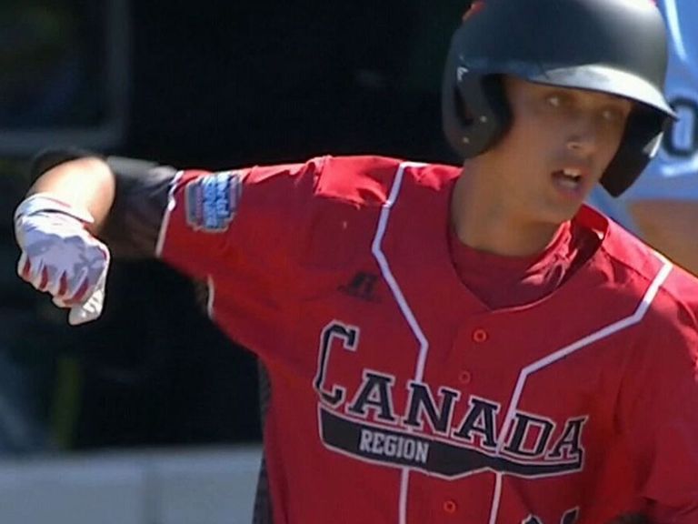Watch: Canadian LLWS hitter Edwings during HR trot | theScore.com