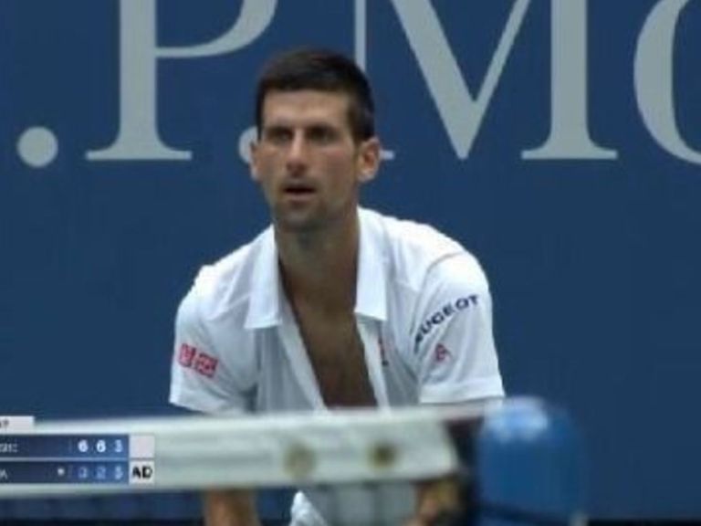 Djokovic rips shirt wide open before playing set point | theScore.com