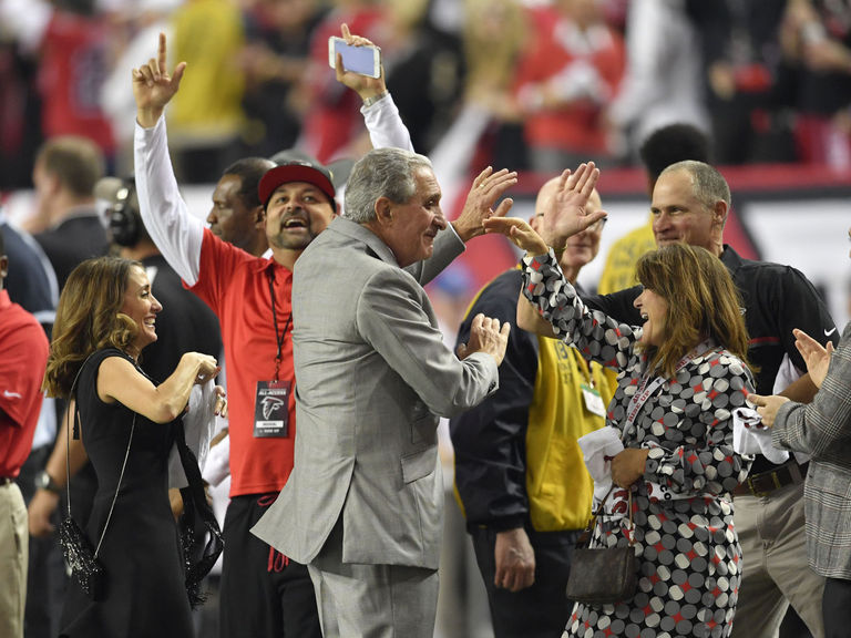 Watch: Falcons owner Blank turns up with team after victory over ...