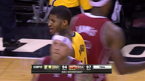 GIF: Pacers' George gets profane after no-call on final sho…
