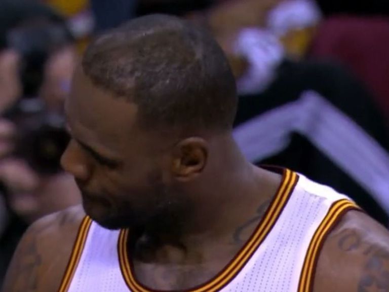 Watch: LeBron shakes head in disgust after blocking Myles Turner ...
