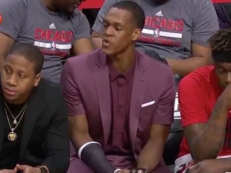 Rondo dons ridiculous short-sleeved suit jacket to Game 3 | theScore.com