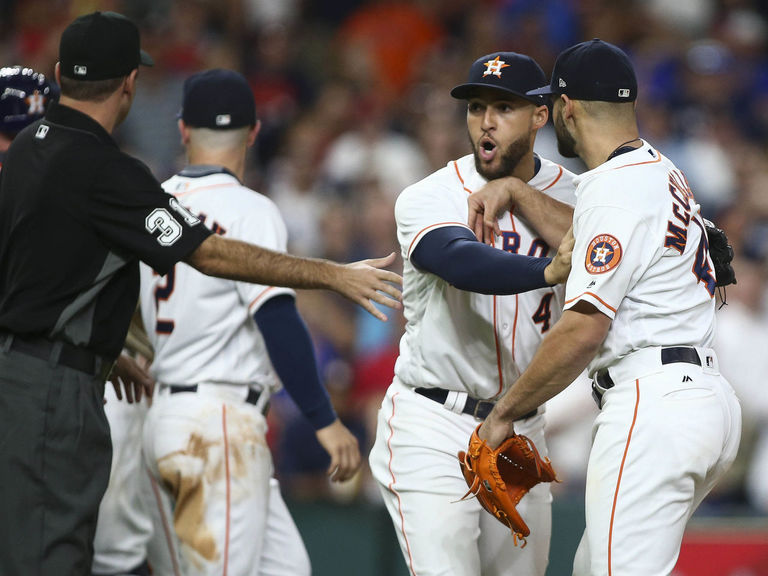 Watch: Rangers, Astros clear benches after McCullers throws behind ...