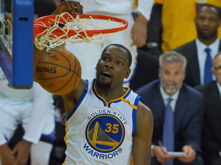 Watch: KD blocks Kyrie, drains stepback 3 | theScore.com