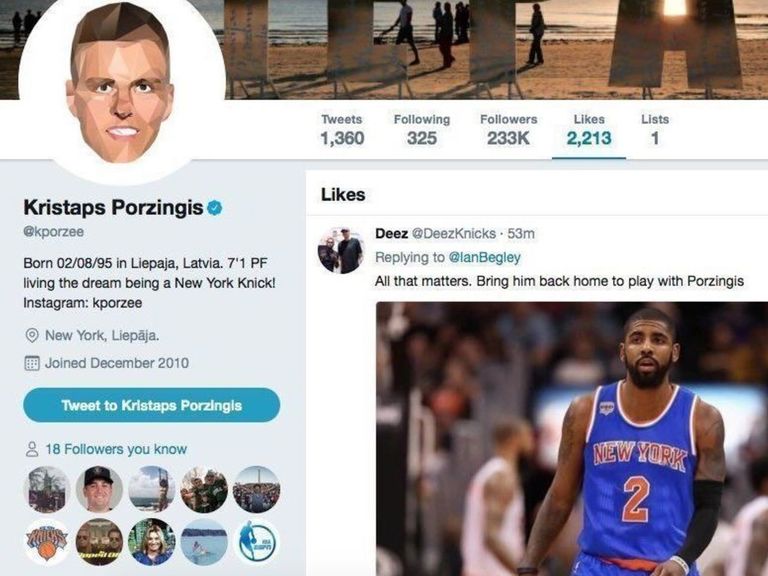 Look: Porzingis likes tweet about Irving playing for Knicks | theScore.com