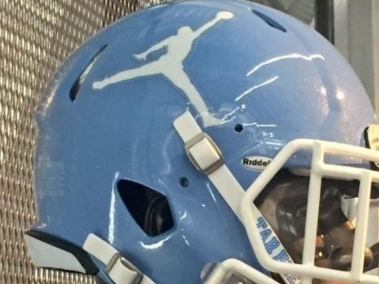 North Carolina sports Jordan logo on practice helmet | theScore.com