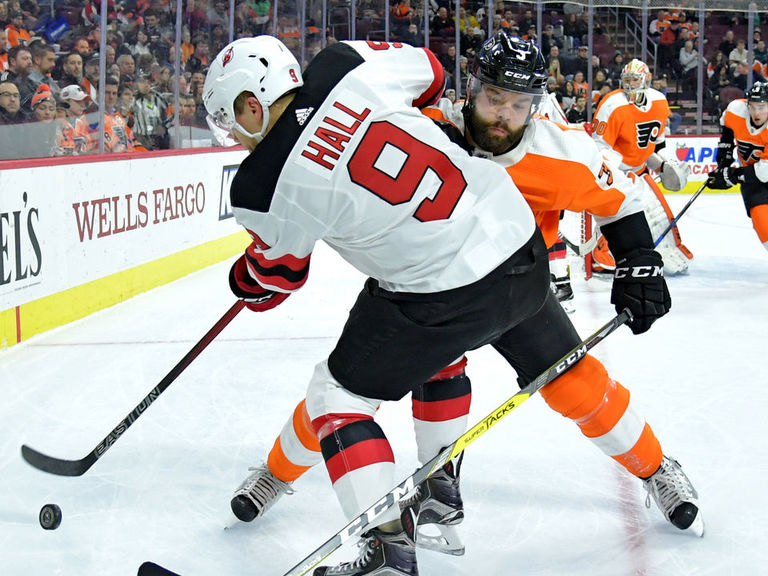 Watch: Devils' Hall slammed into boards after scoring from crazy angle ...
