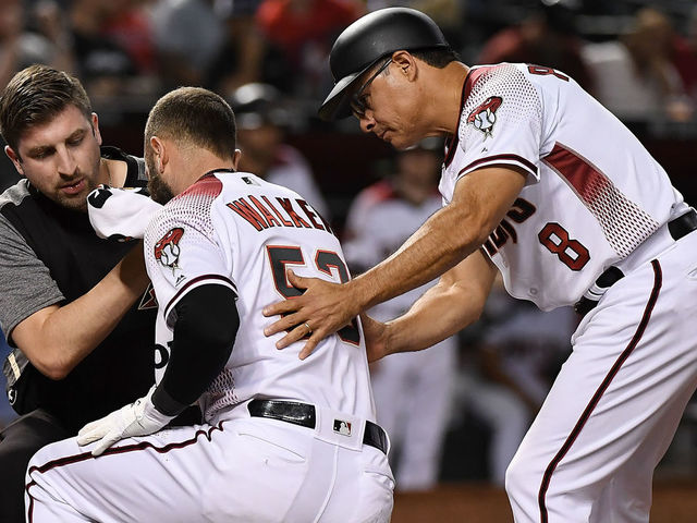 D-Backs' Walker left bloodied after taking fastball to face…