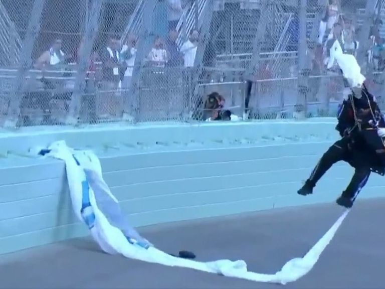 Watch: Skydiver gets caught in fence at NASCAR Cup championship race ...