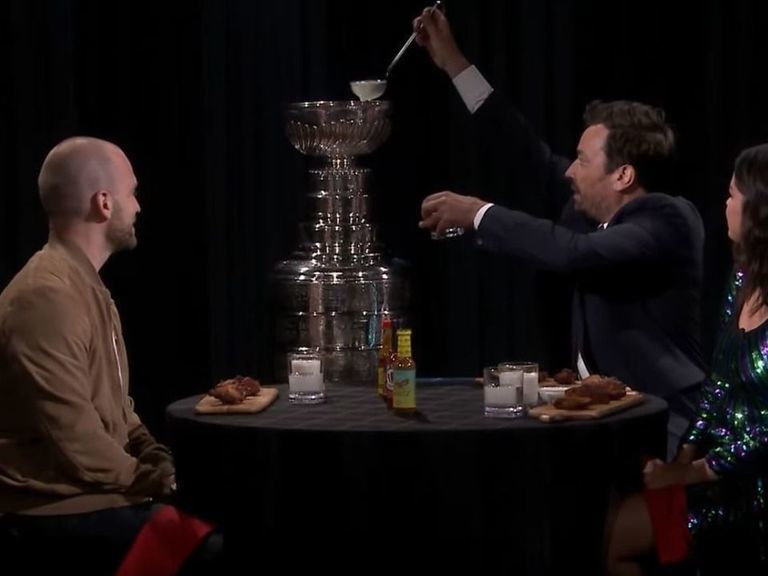 Jimmy Fallon, Selena Gomez use Stanley Cup as milk jug in 'Hot Ones ...
