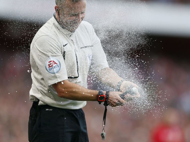 GIF: Referee maces Santi Cazorla with vanishing spray | theScore.com