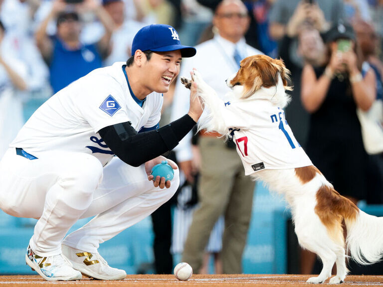 Ohtani homers after his dog throws out 1st pitch on bobblehead night ...