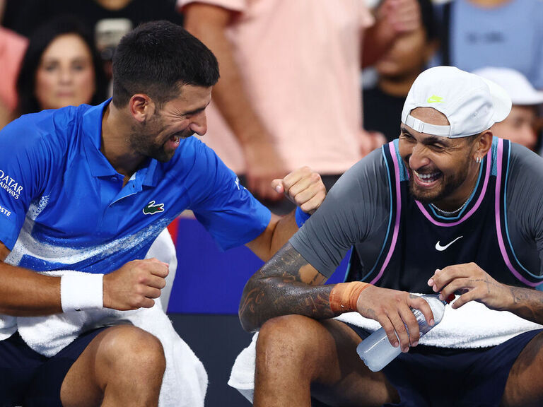 All smiles as Djokovic, Kyrgios treat crowd to flashy shots in doubles win | theScore.com